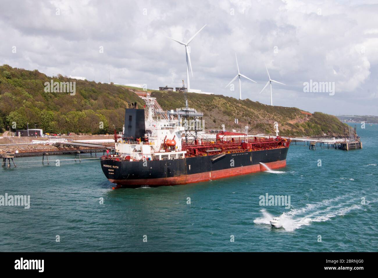 Oil Tanker, docked at oil terminal, Milford Haven oil and gas refinery ...