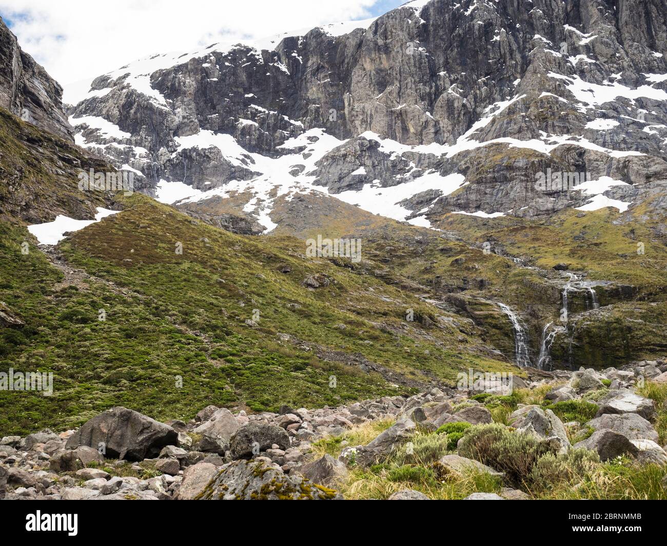 Waterfalls in the Upper Gertrude Valley below Barrier Knob, Darran ...