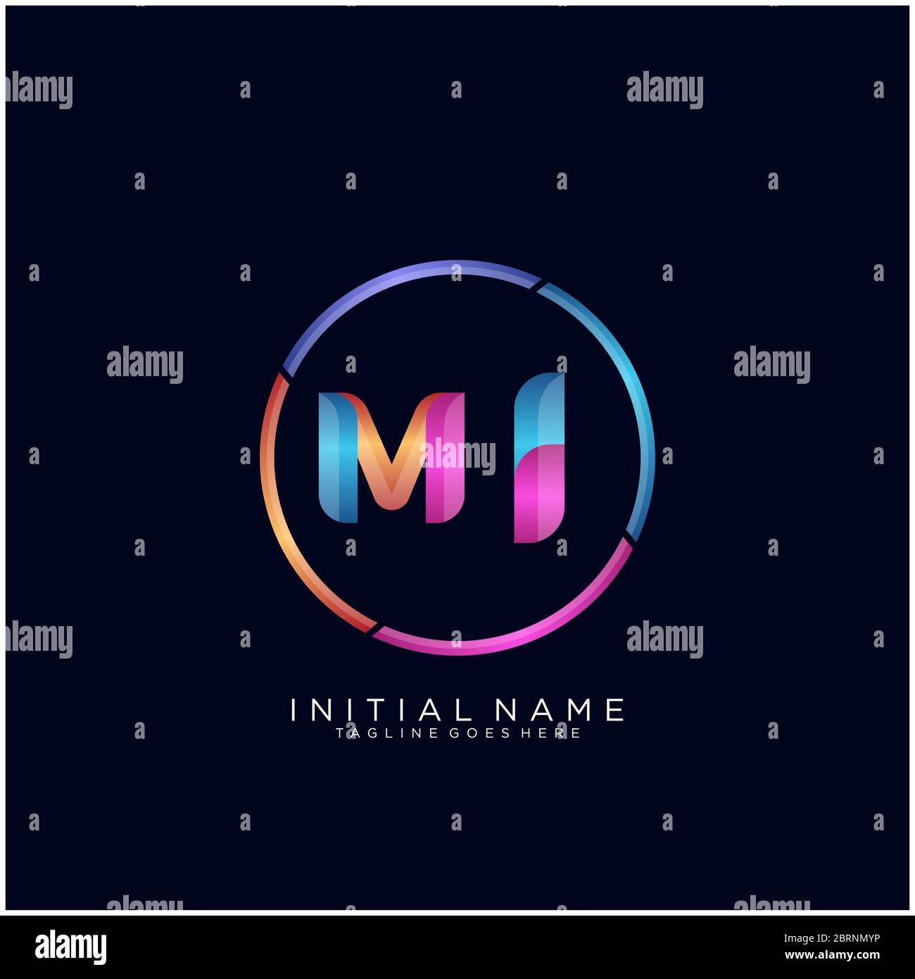 Initial letter MI curve rounded logo, gradient vibrant colorful glossy ...