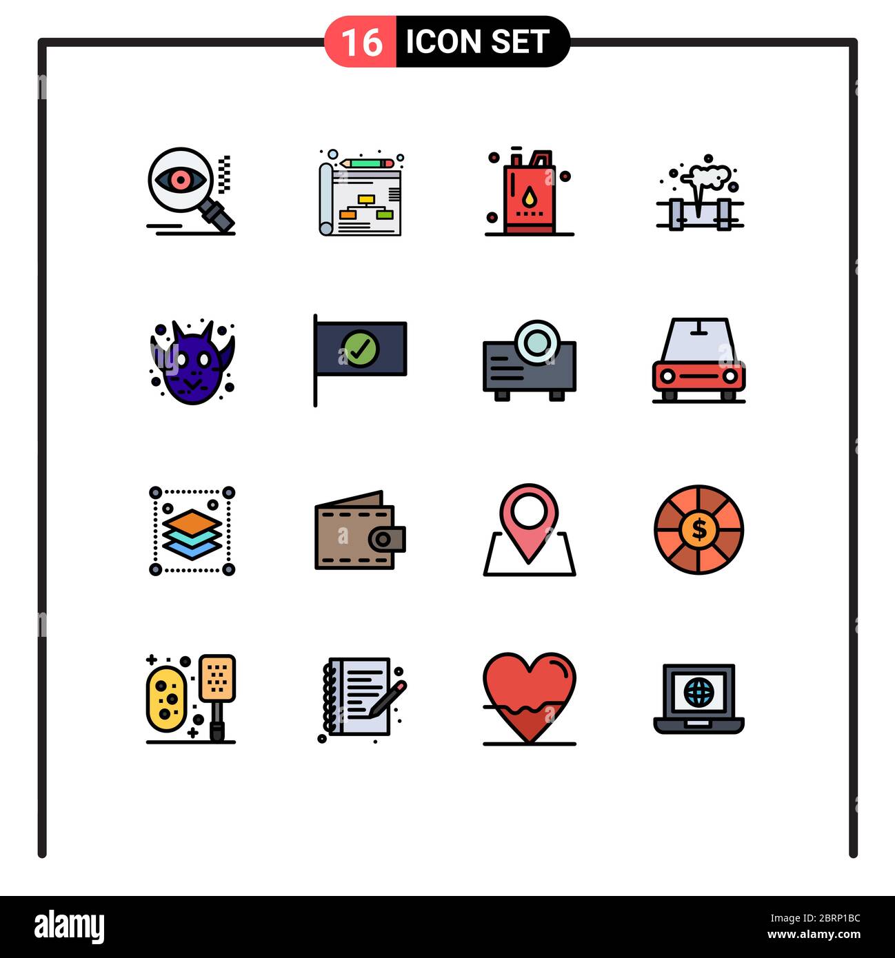 Stock Vector Icon Pack of 16 Line Signs and Symbols for face, waste ...