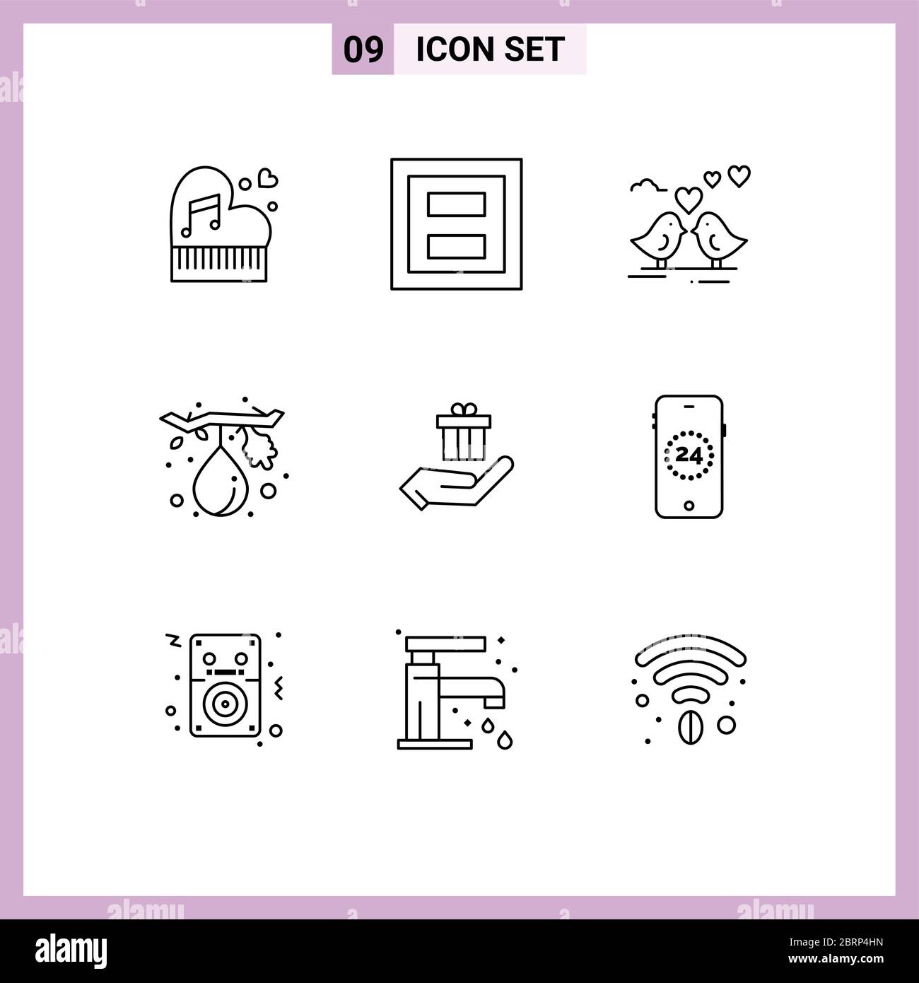 9 Universal Outline Signs Symbols of food, heart, frame, wedding, bride ...