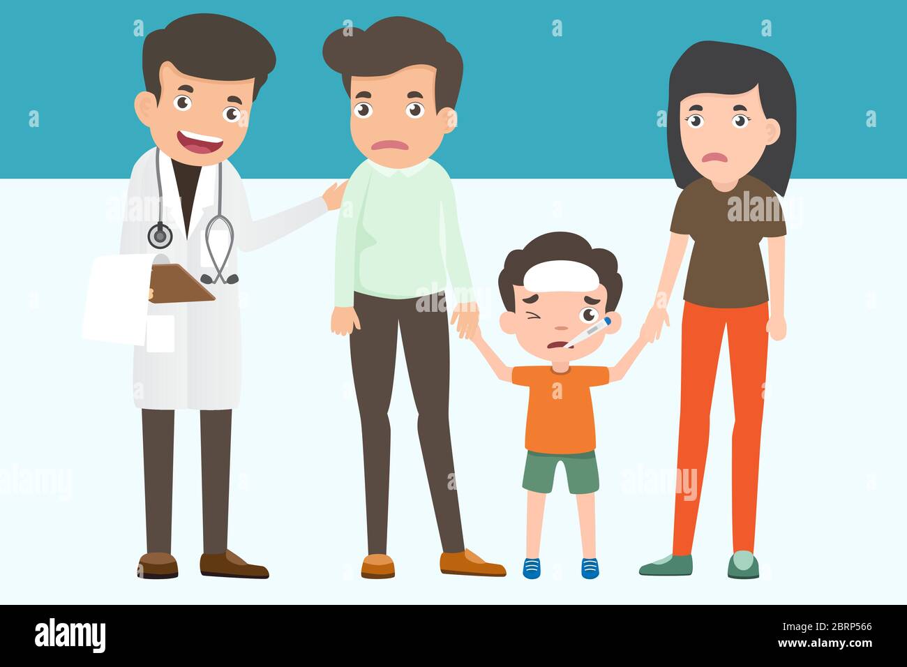 Cute family visiting the doctor. Father Mother and son in doctor's ...