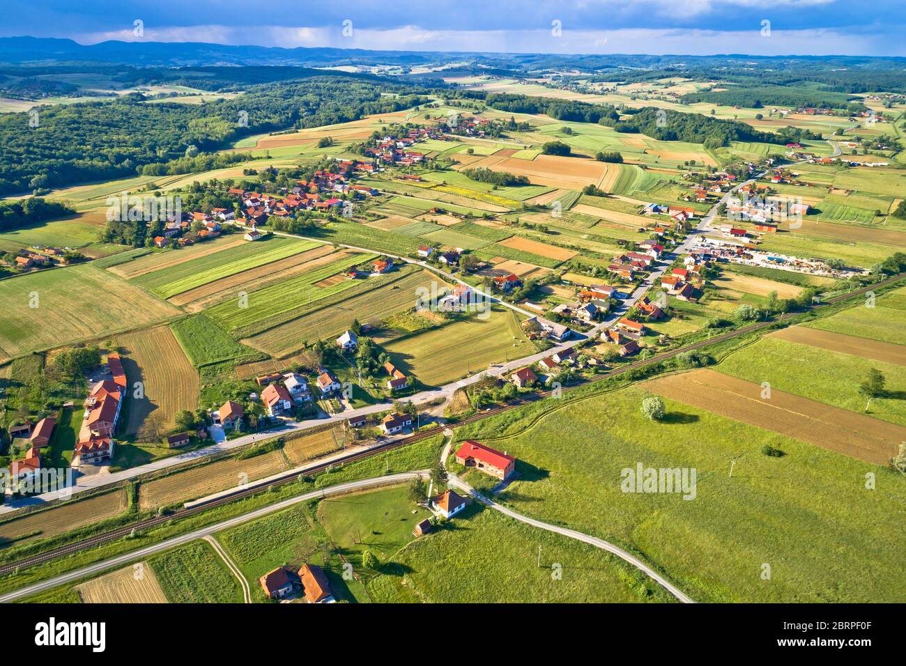 Idyllic rural Croatia village aerial view, Majurec near Krizevci in ...