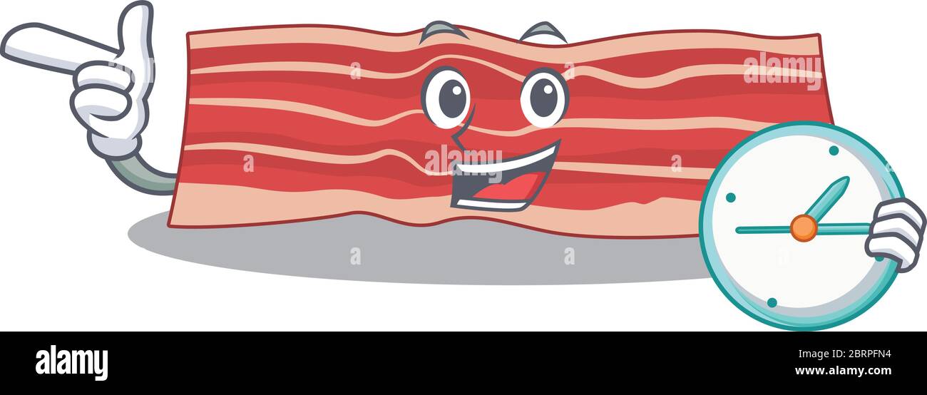 mascot design style of bacon standing with holding a clock Stock Vector ...