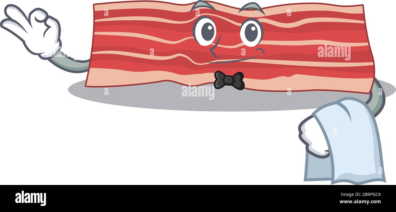 A cartoon picture of bacon waiter with a white napkin Stock Vector ...