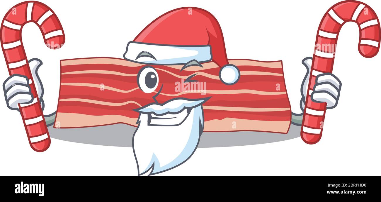 Friendly bacon dressed in Santa Cartoon character with Christmas ...