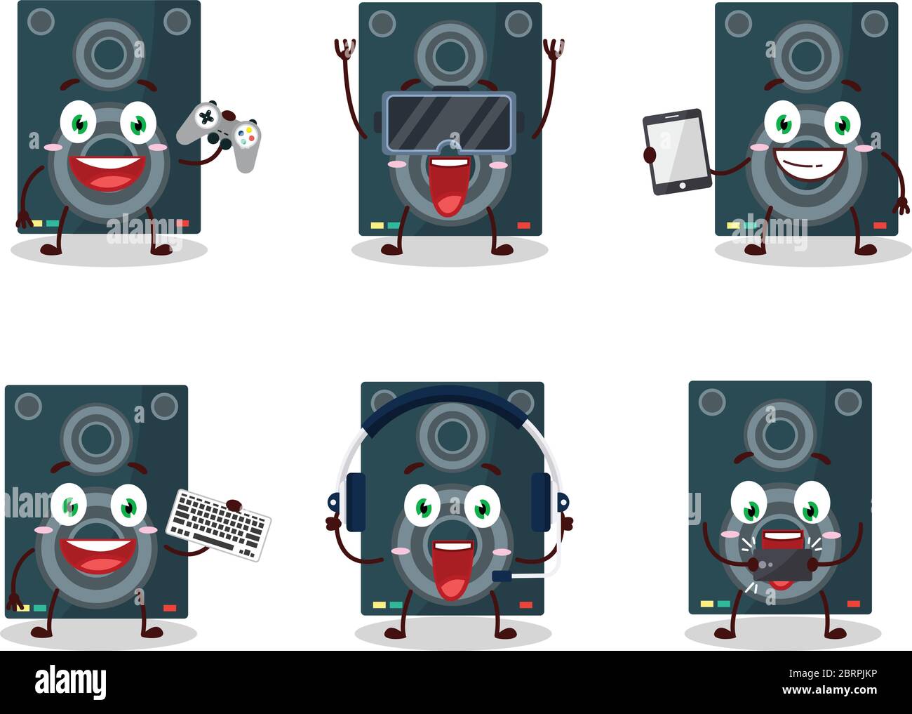 Loudspeaker cartoon character are playing games with various cute ...