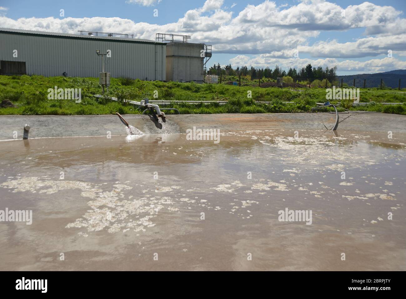 A holding pond uses aeration to remove pollutants from industrial waste ...