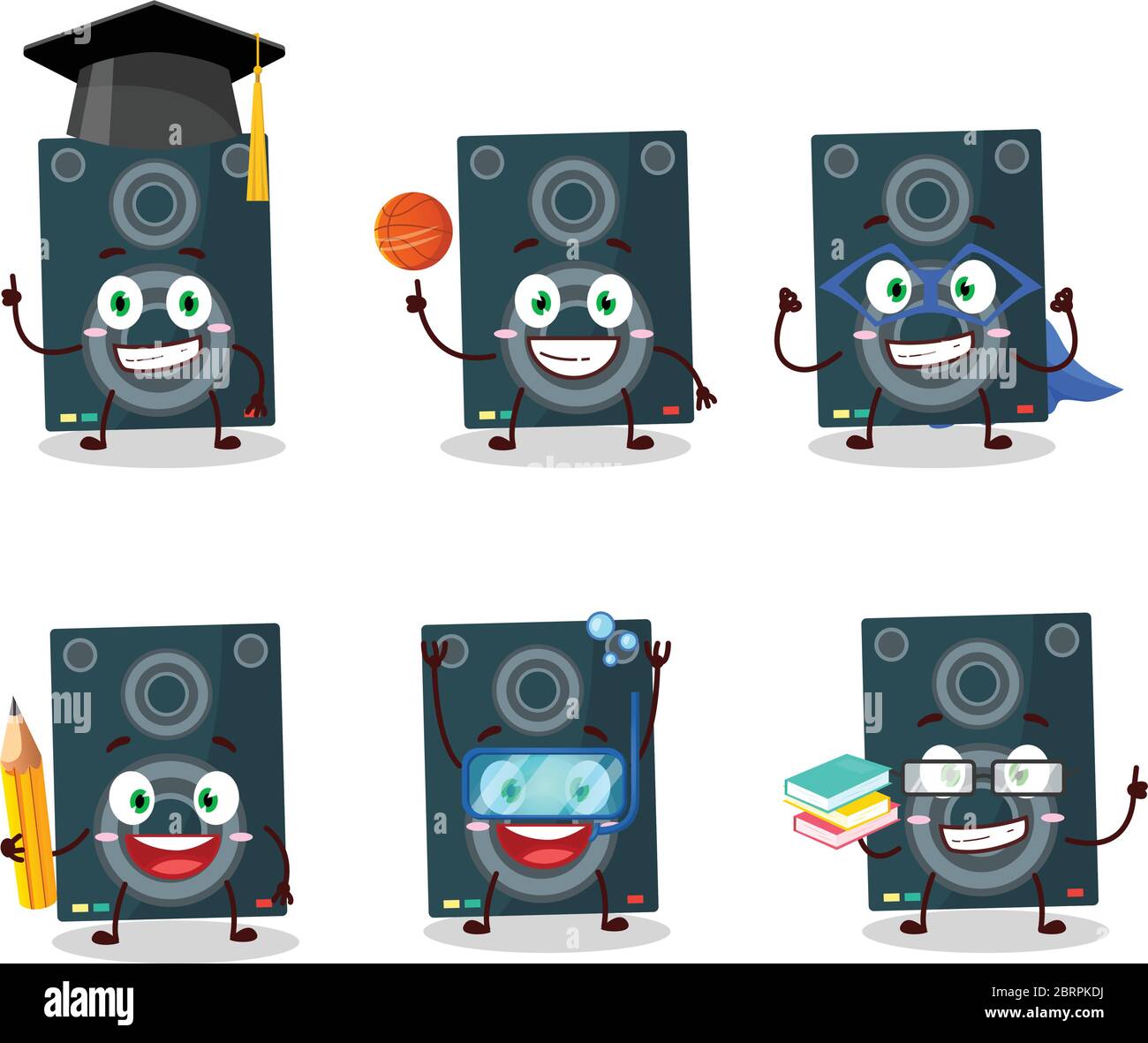 School student of loudspeaker cartoon character with various ...