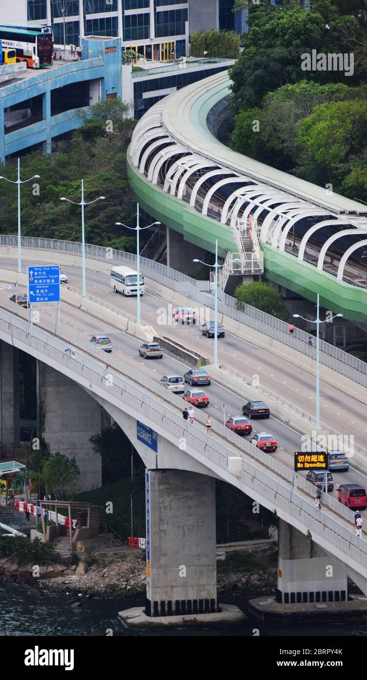 The Ap Lei Chau bridge for vehicles and the MTR South island line Stock ...