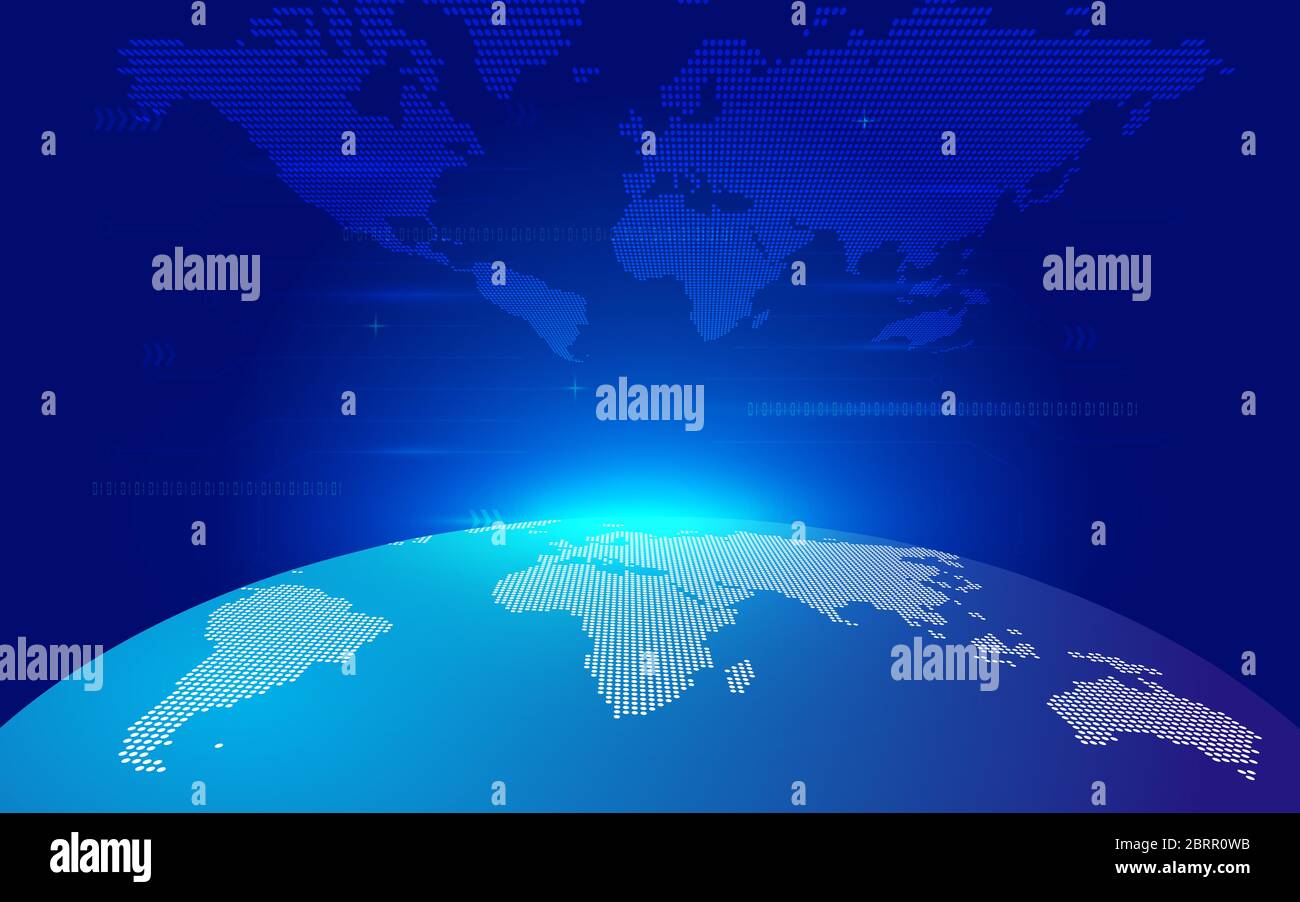 Blue digital earth dawn, internet technology background Stock Photo - Alamy