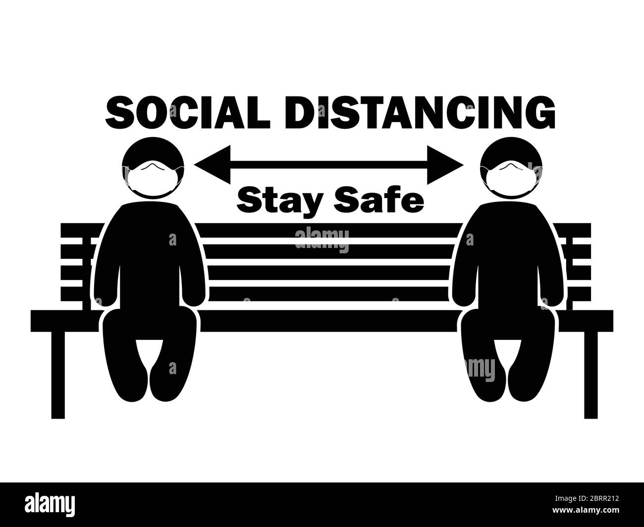 Social Distancing Stay Safe Stick Figure with Mask on Bench ...