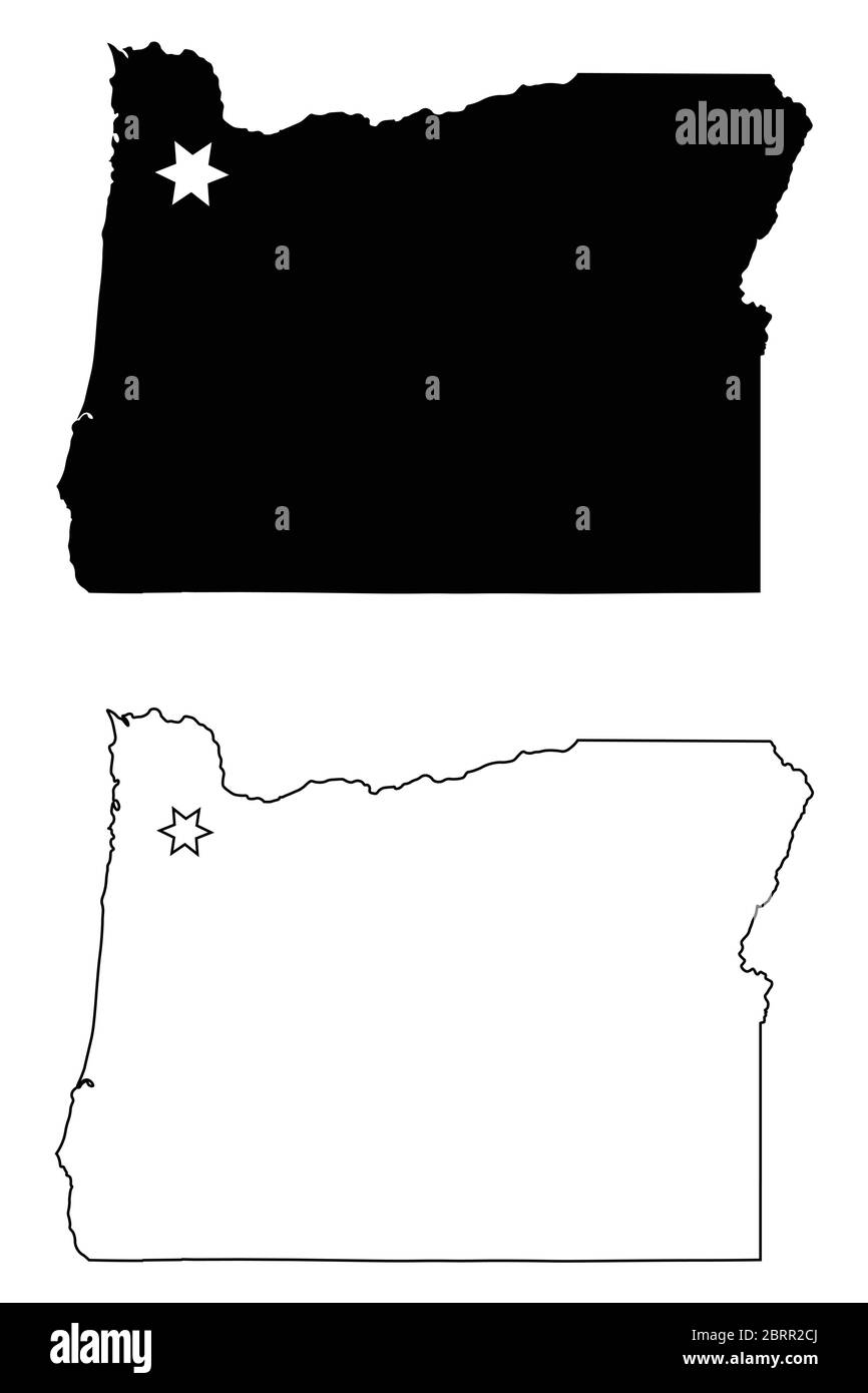 Oregon OR state Map USA with Capital City Star at Salem. Black ...
