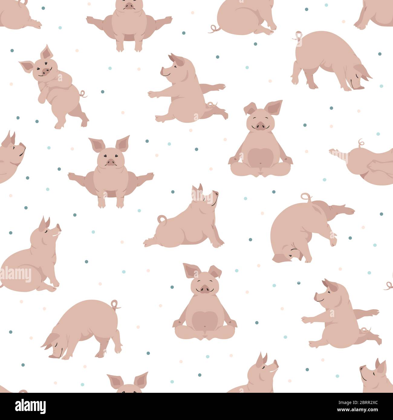 Pig yoga poses and exercises. Cute cartoon seamless pattern. Vector ...