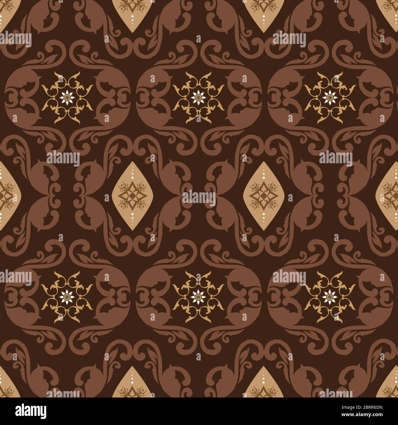 Unique flower pattern design on Javanese batik with dark brown color ...