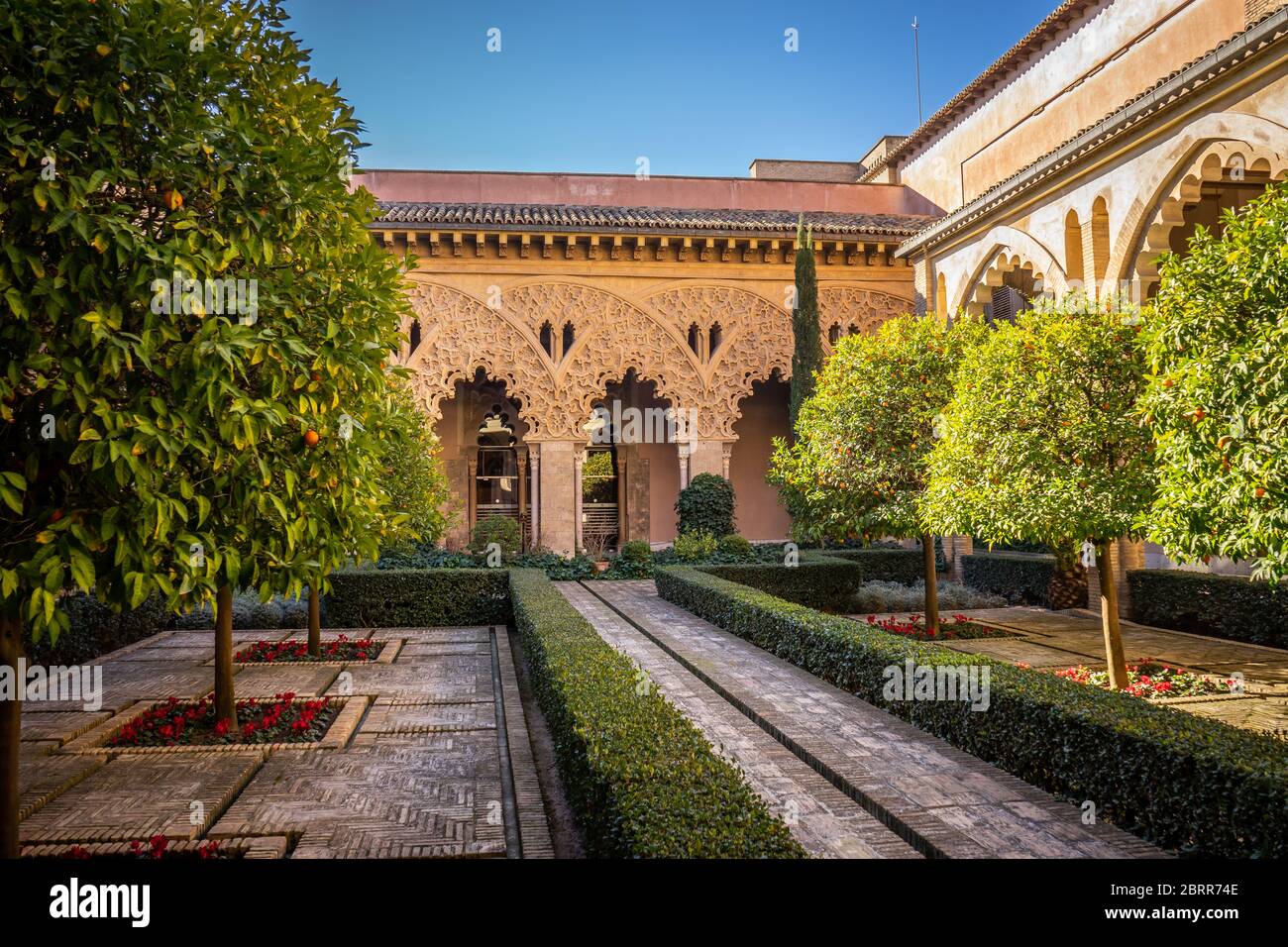 Palacio Aljaferia, fortified medieval Islamic palace in Zaragoza, Spain ...