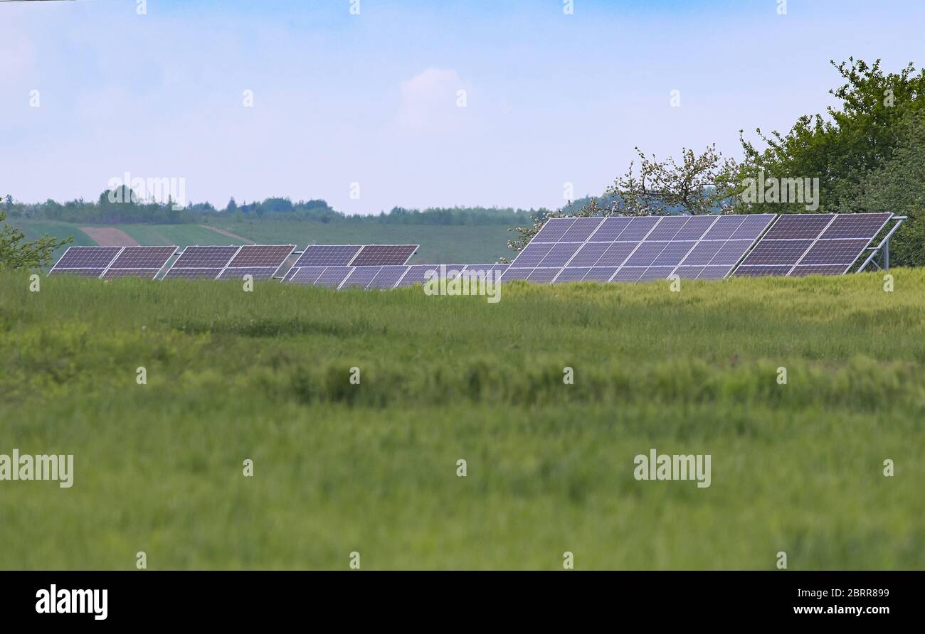 Solar panels and blue sky. Solar panels system power generators from ...