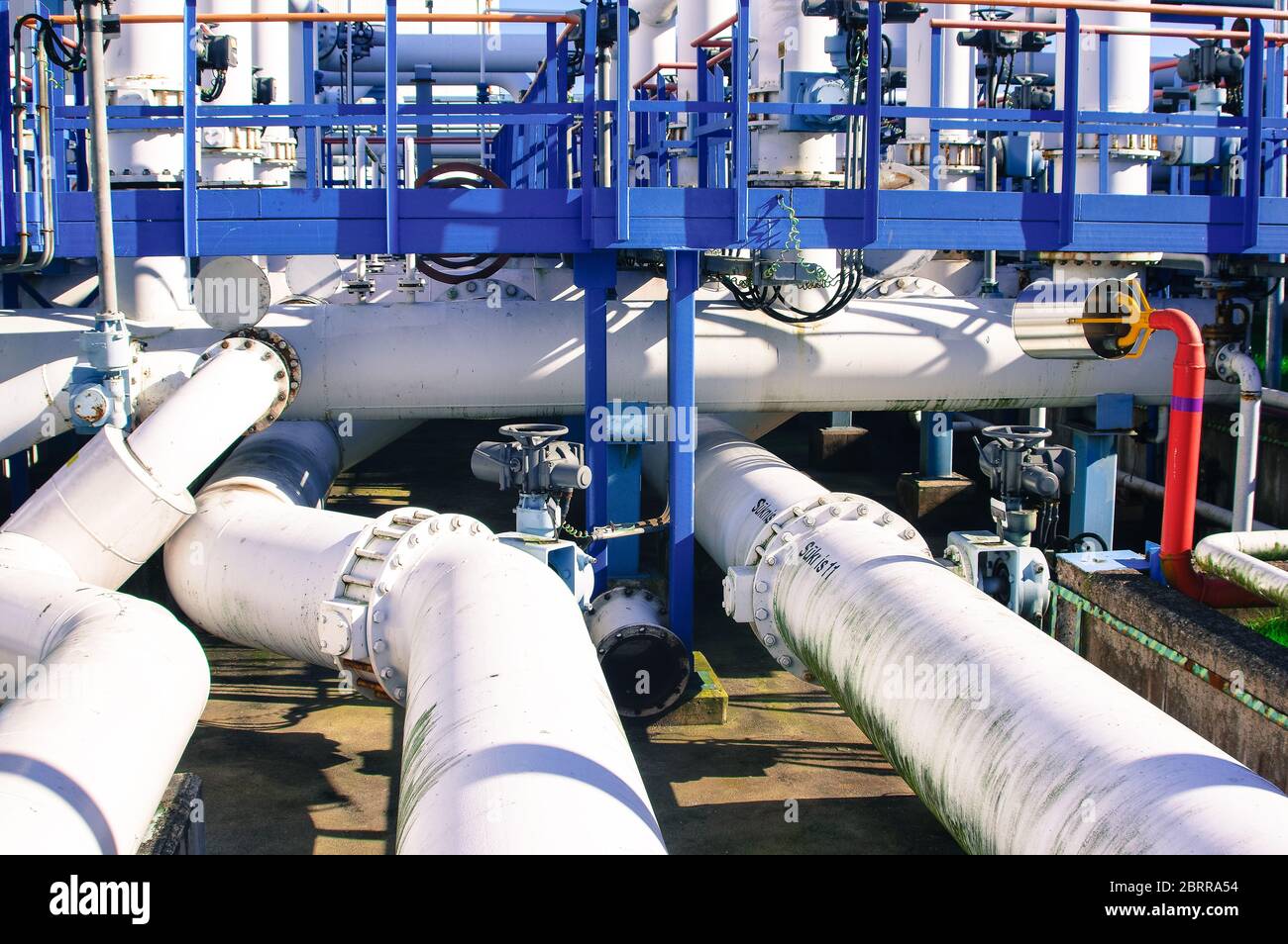 Pipeline and pipe rack of petroleum industrial plant. Offshore Industry ...