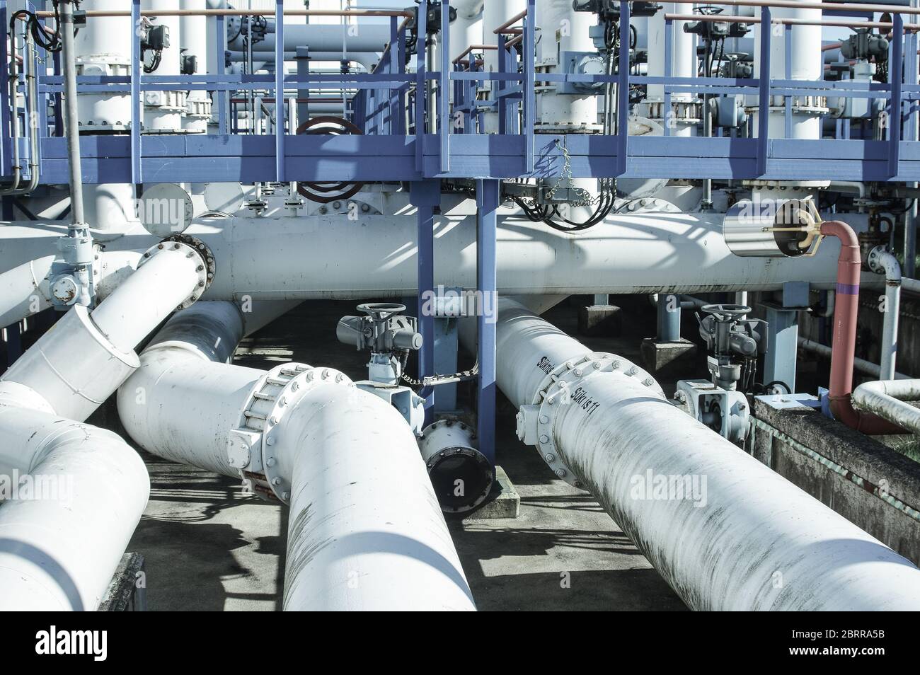 Pipeline and pipe rack of petroleum industrial plant. Offshore Industry ...