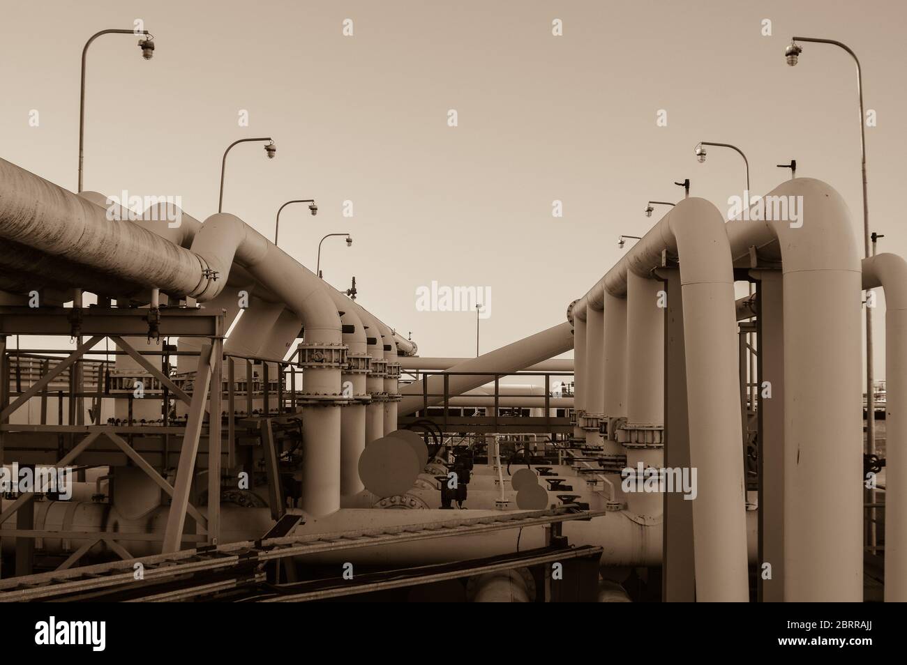 Pipeline and pipe rack of petroleum industrial plant. Offshore Industry ...