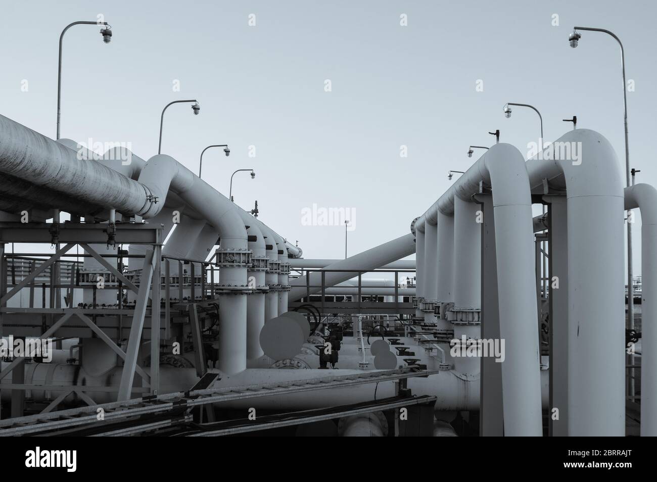 Pipeline and pipe rack of petroleum industrial plant. Offshore Industry ...