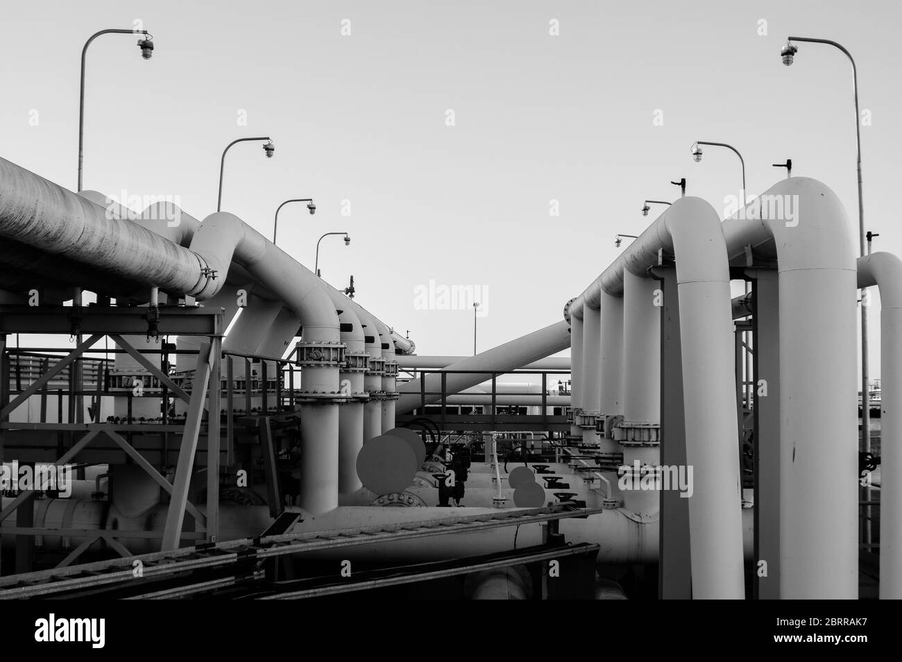 Pipeline and pipe rack of petroleum industrial plant. Offshore Industry ...