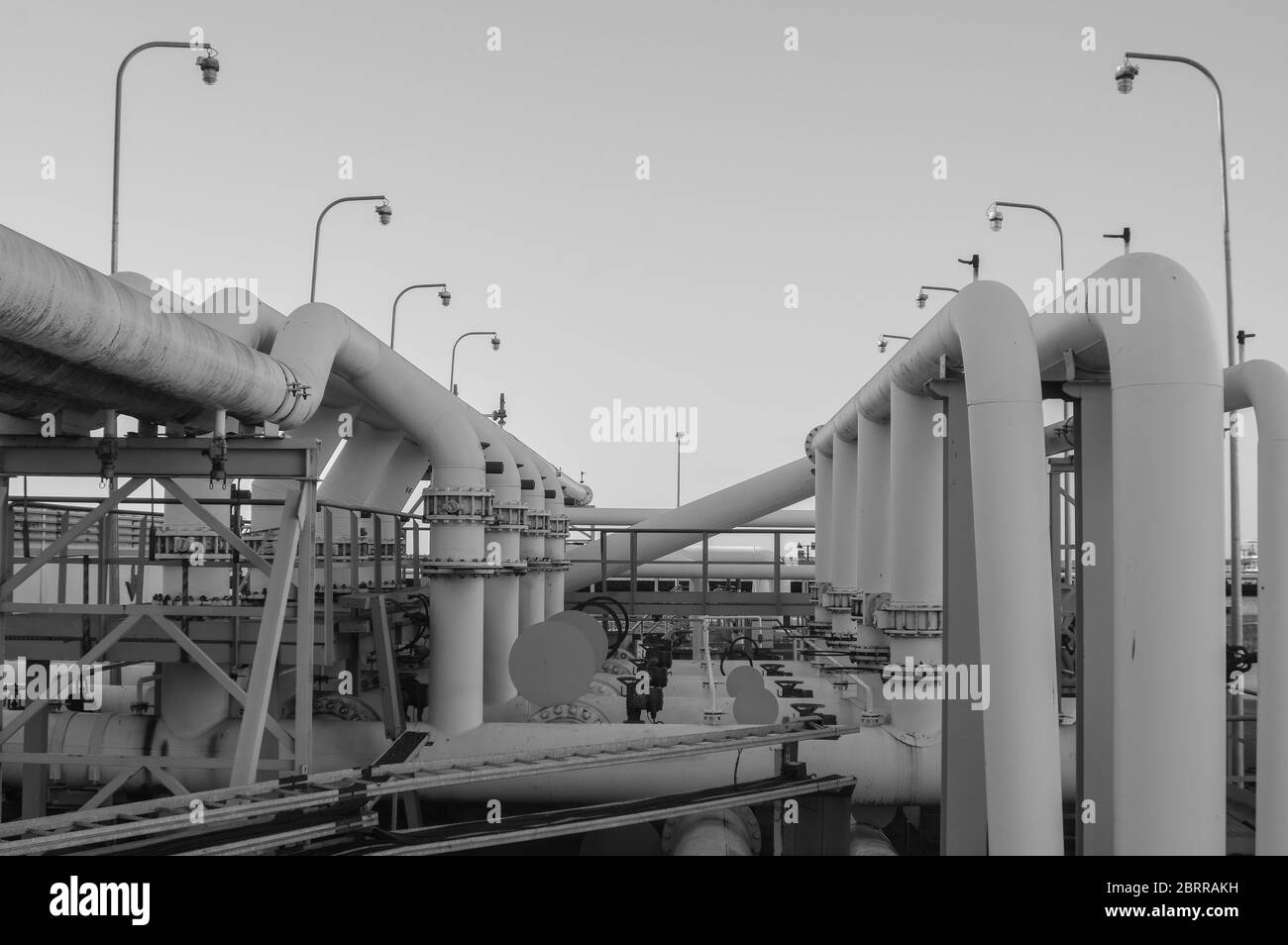 Pipeline and pipe rack of petroleum industrial plant. Offshore Industry ...