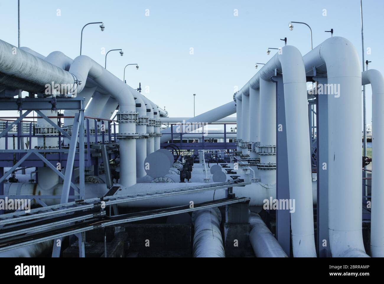 Pipeline and pipe rack of petroleum industrial plant. Offshore Industry ...