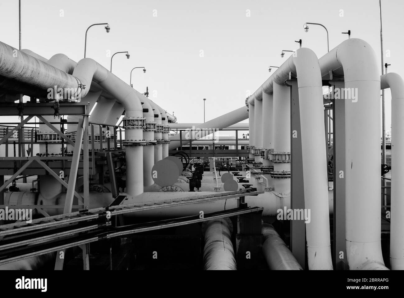 Pipeline and pipe rack of petroleum industrial plant. Offshore Industry ...
