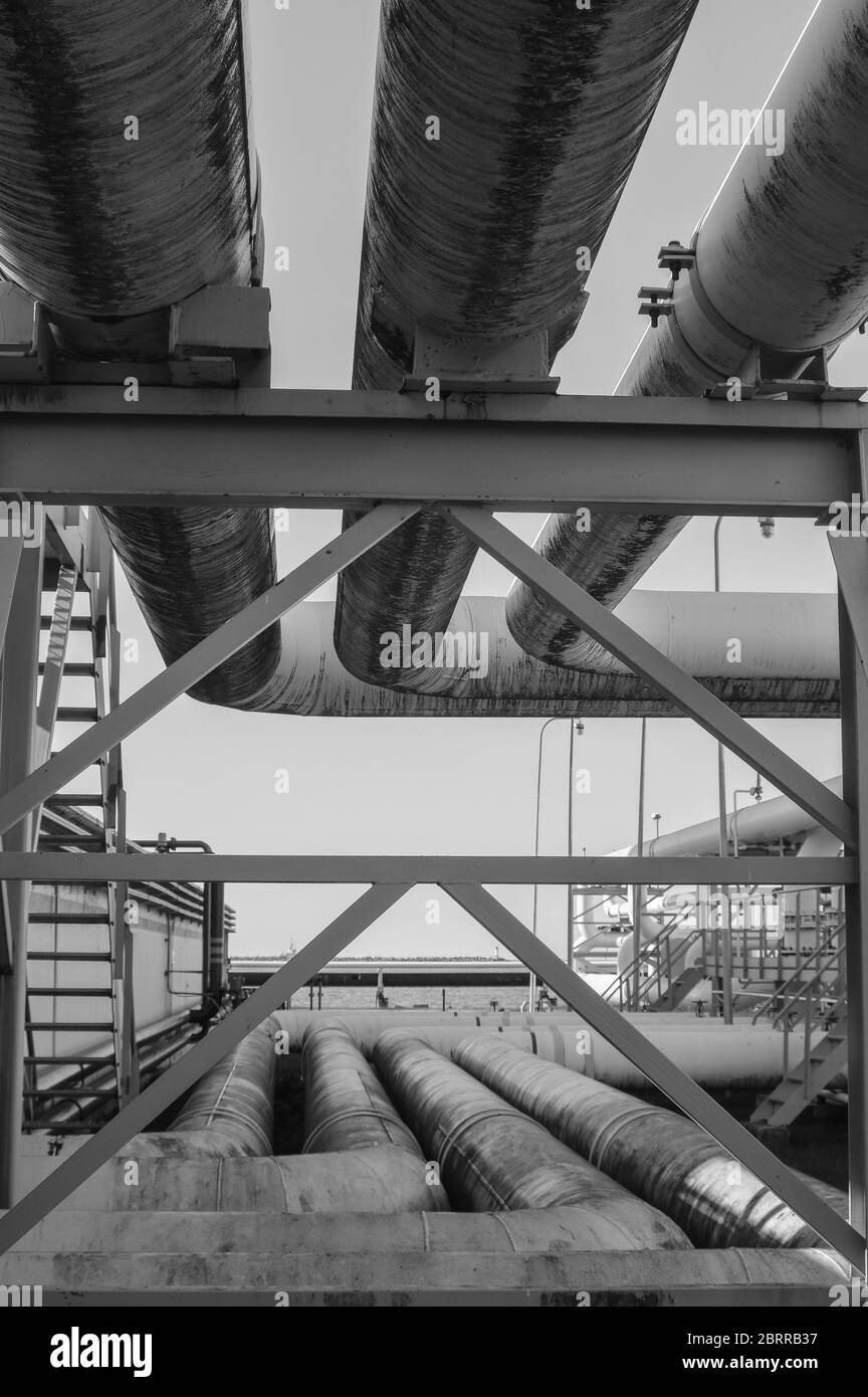 Pipeline and pipe rack of petroleum industrial plant. Offshore Industry ...