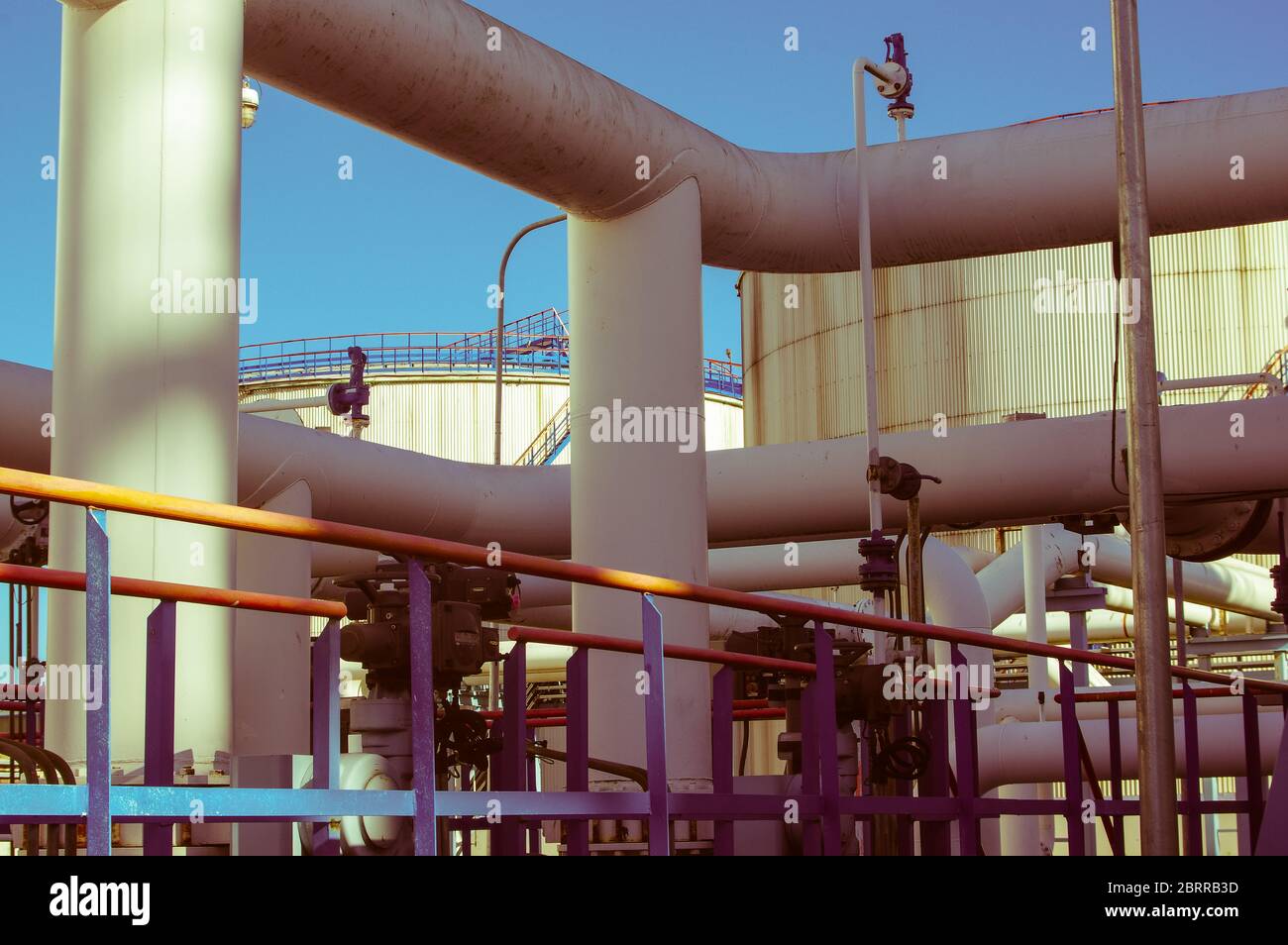 Pipeline and pipe rack of petroleum industrial plant. Offshore Industry ...