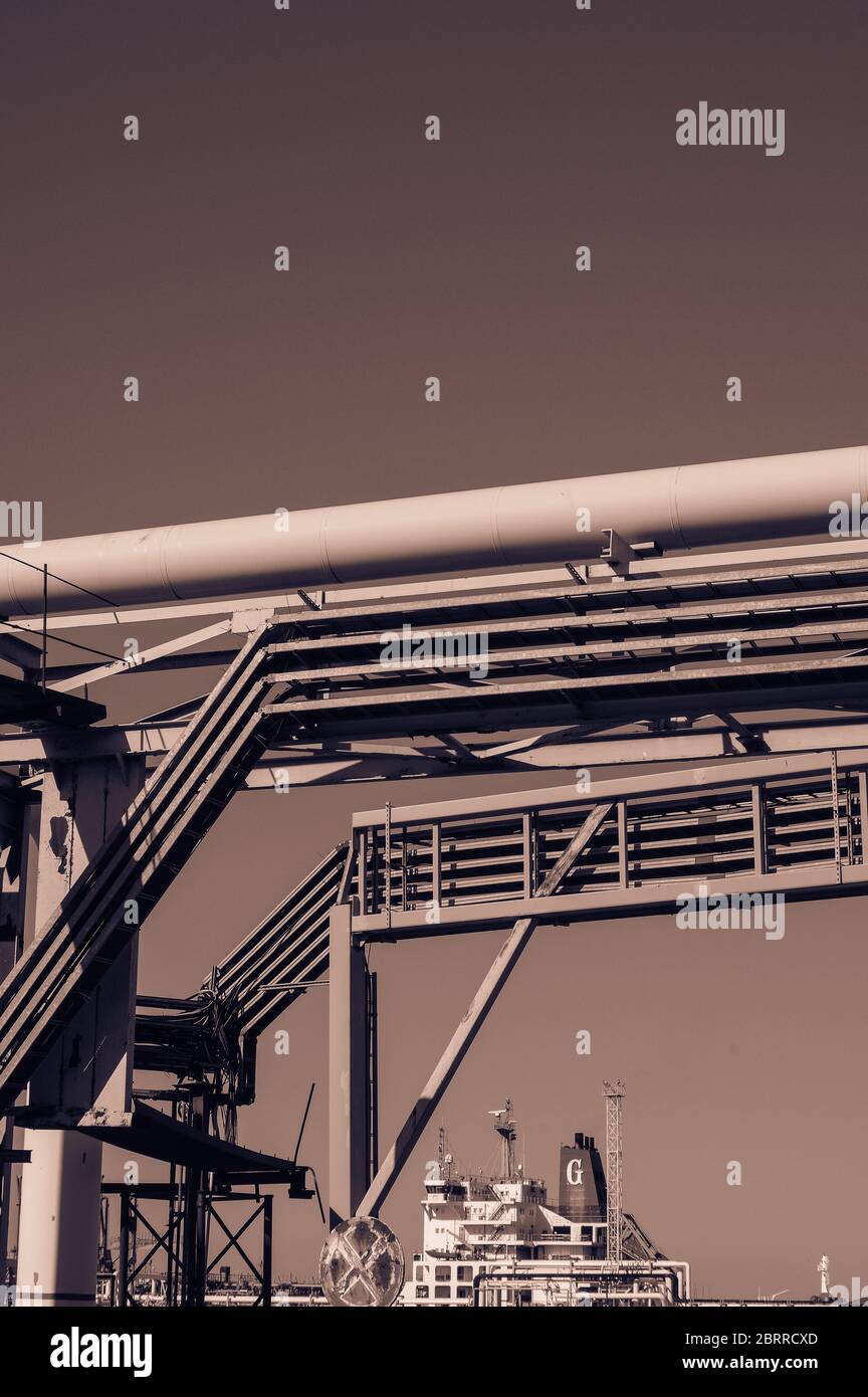 Pipeline and pipe rack of petroleum industrial plant. Offshore Industry ...