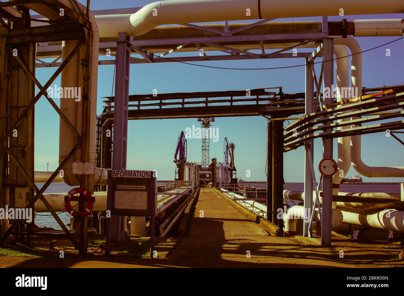 Pipeline and pipe rack of petroleum industrial plant. Offshore Industry ...