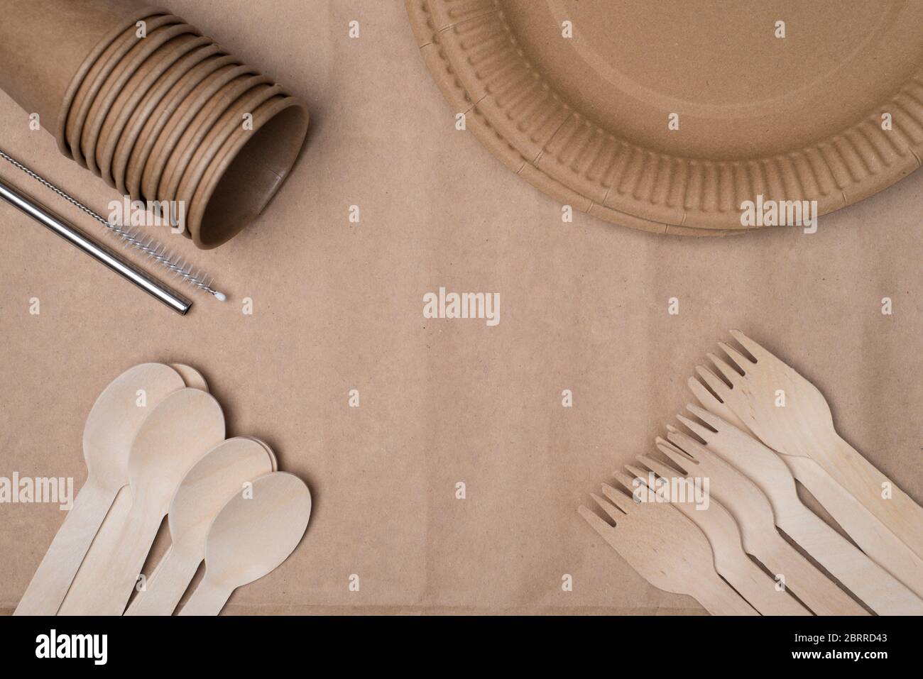 Stop using plastic concept. Top above overhead view photo of wooden ...