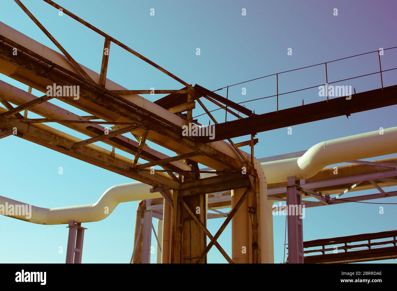 Pipeline and pipe rack of petroleum industrial plant. Offshore Industry ...