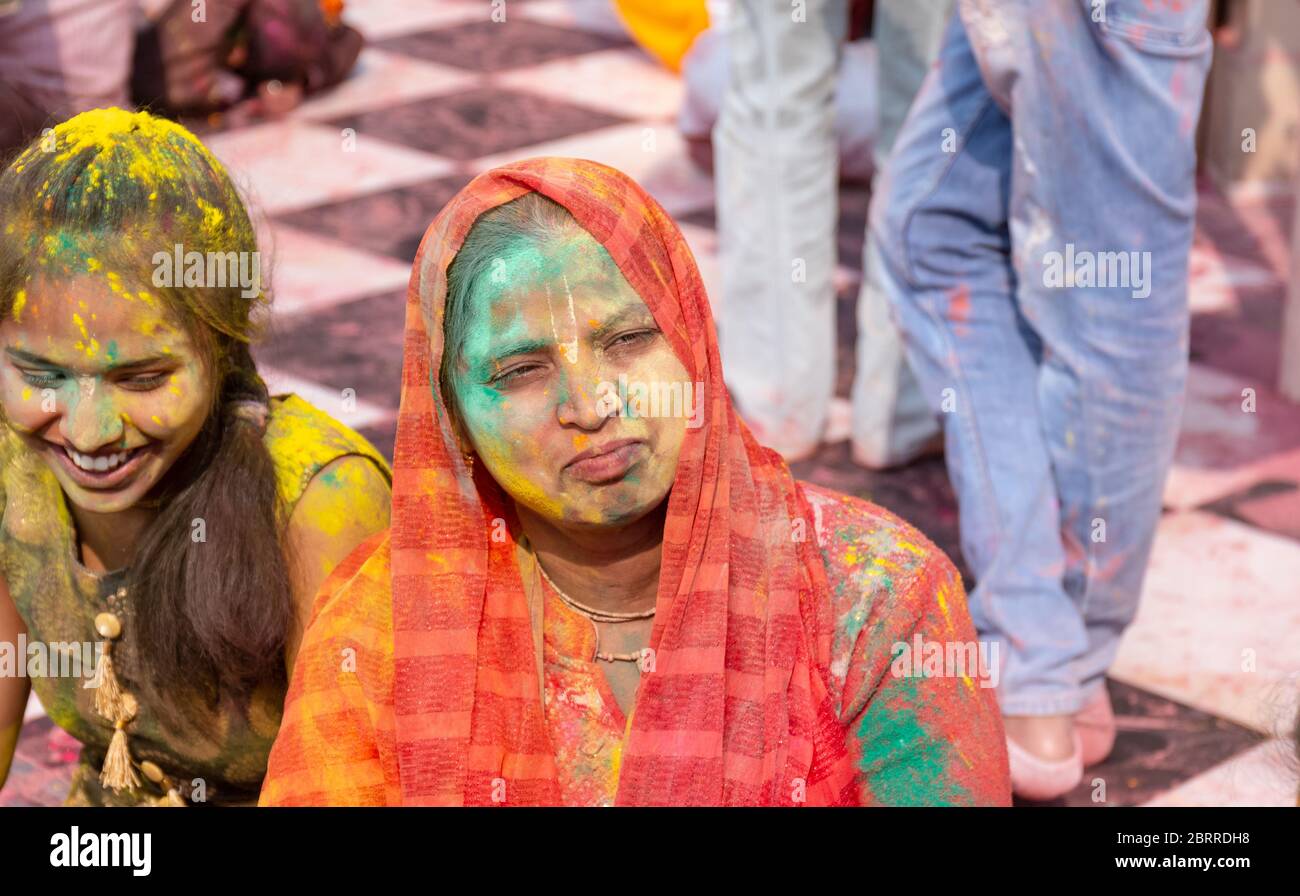 People celebrate the traditional and a ritualistic colorful Lathmar ...