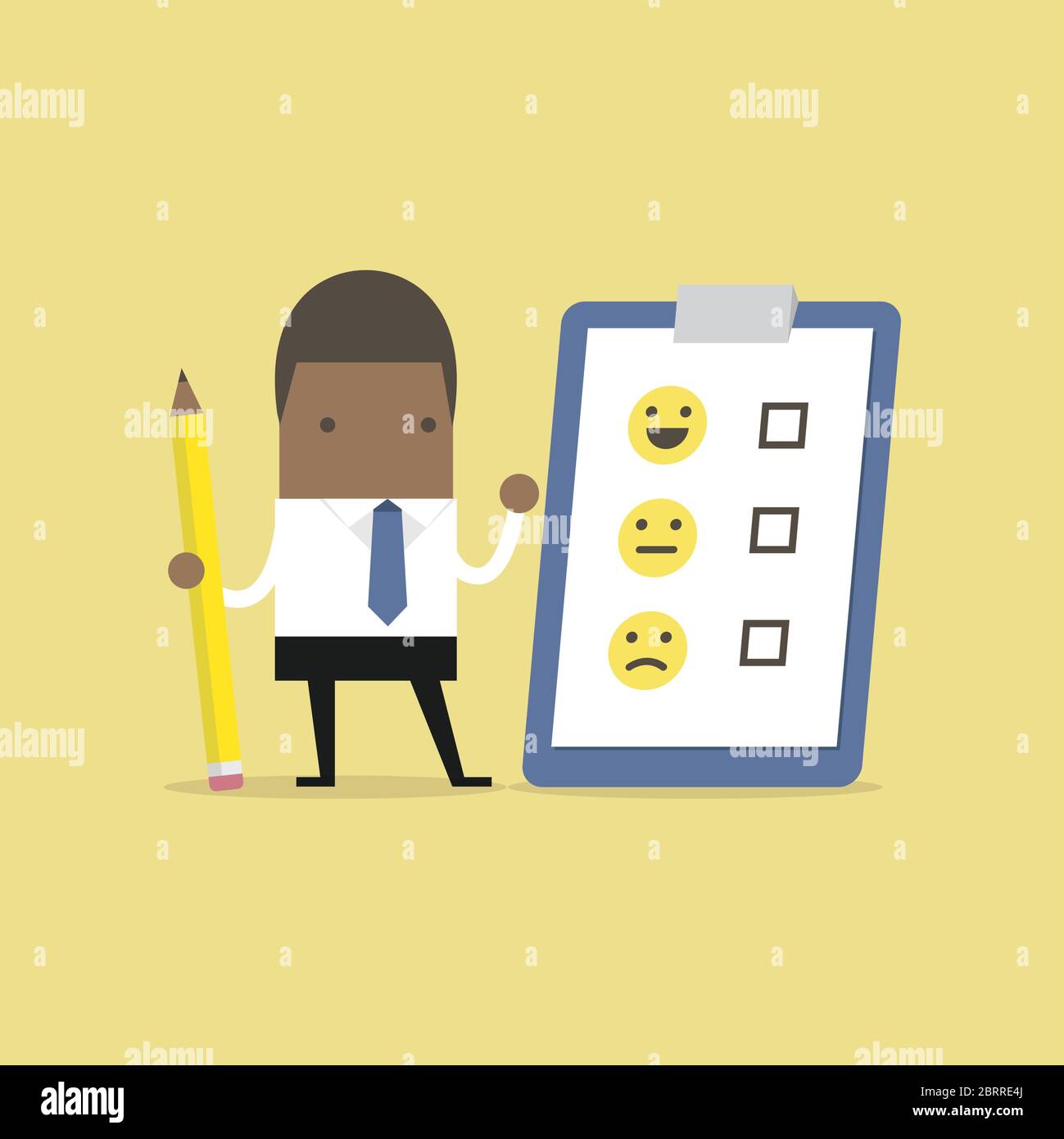 African businessman holding pencil and paper of checklist feedback on ...