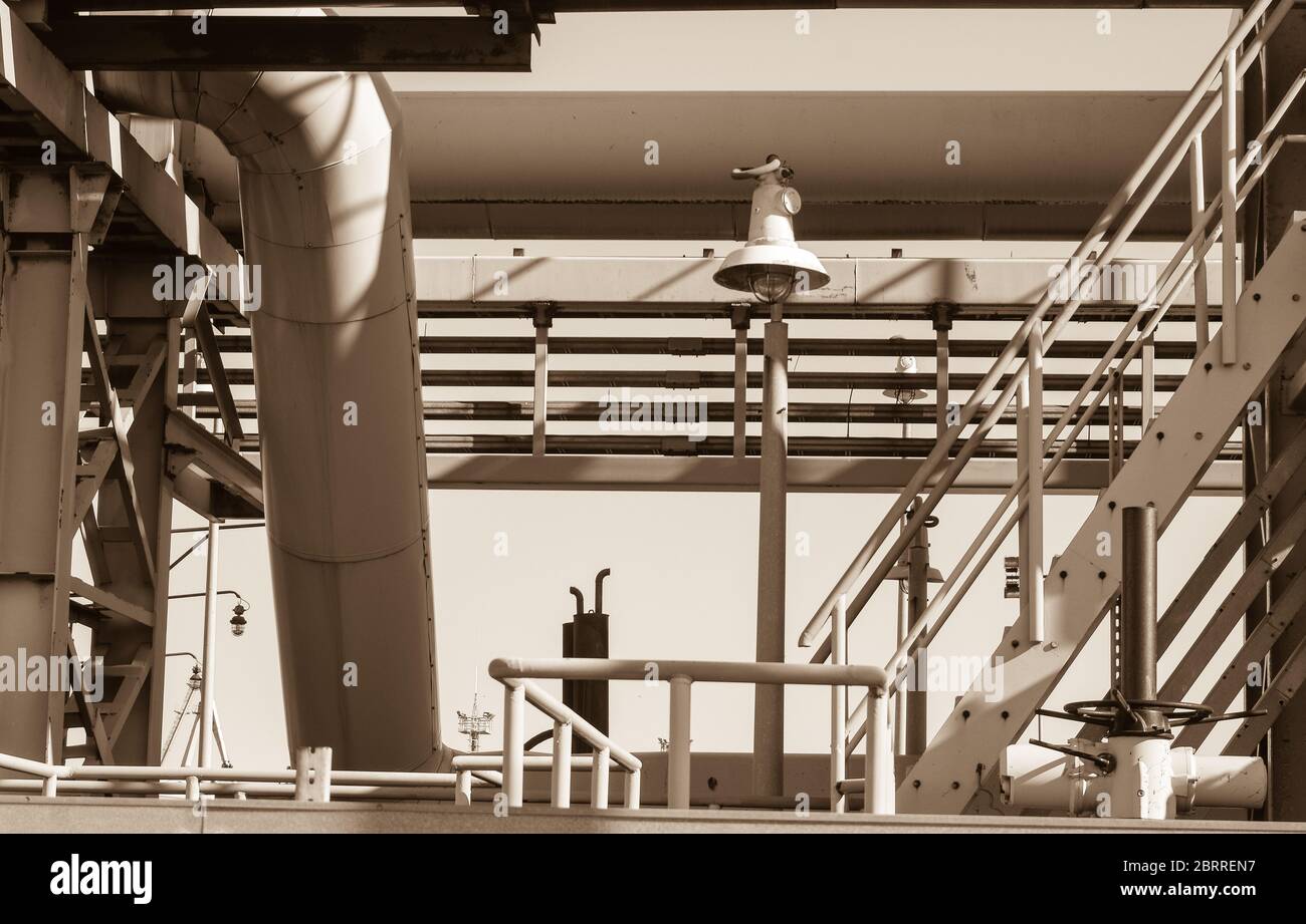 Pipeline and pipe rack of petroleum industrial plant. Offshore Industry ...