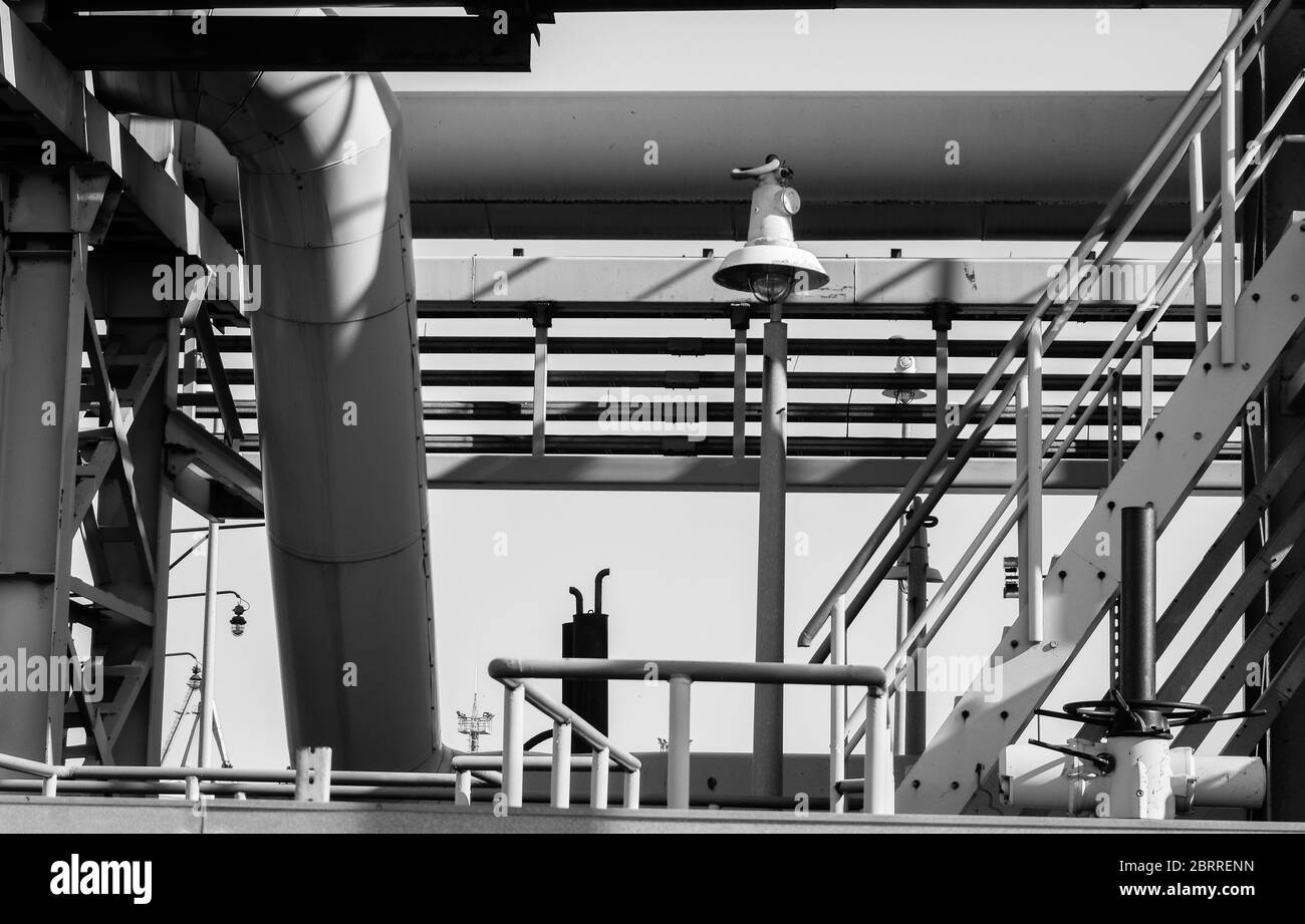 Pipeline and pipe rack of petroleum industrial plant. Offshore Industry ...