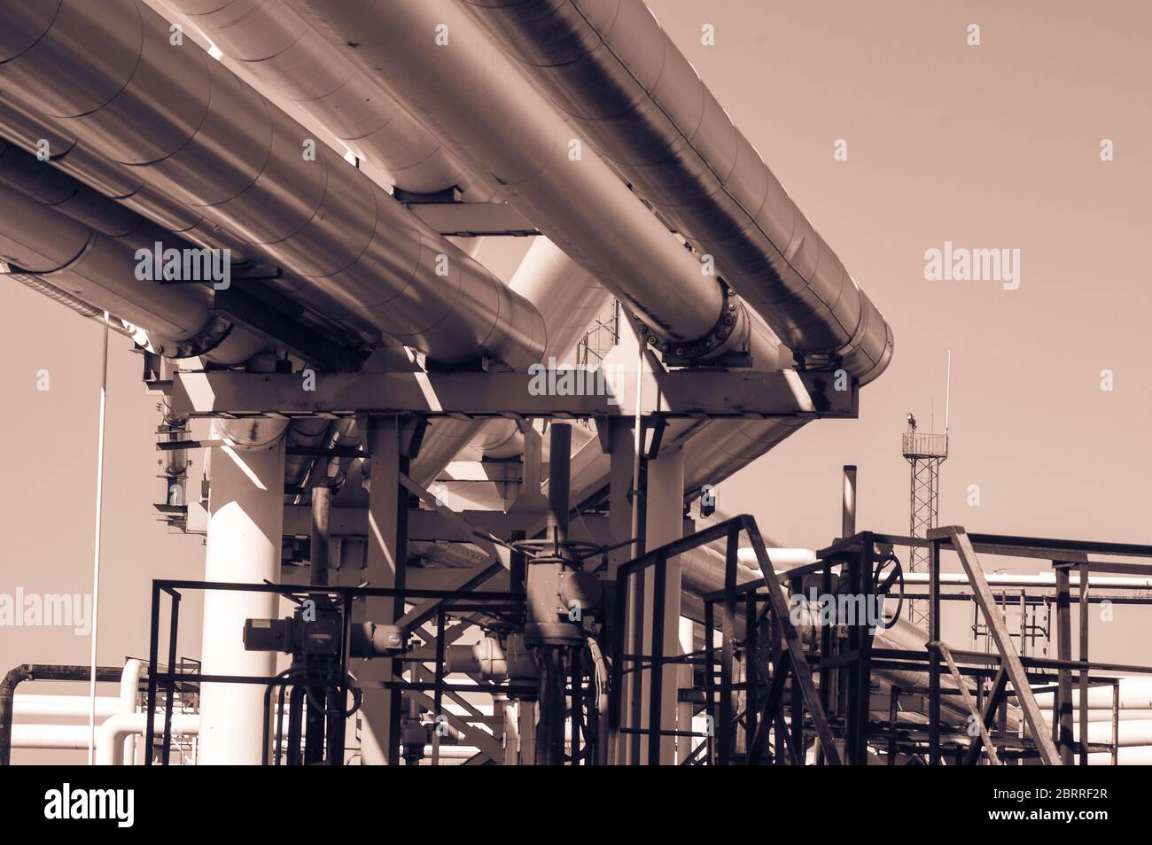 Pipeline and pipe rack of petroleum industrial plant. Offshore Industry ...