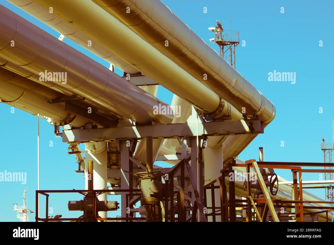 Pipeline and pipe rack of petroleum industrial plant. Offshore Industry ...