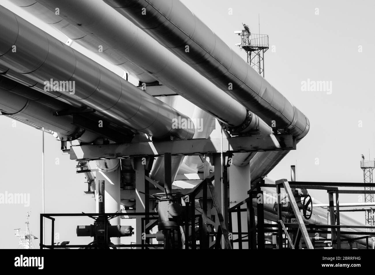 Pipeline and pipe rack of petroleum industrial plant. Offshore Industry ...