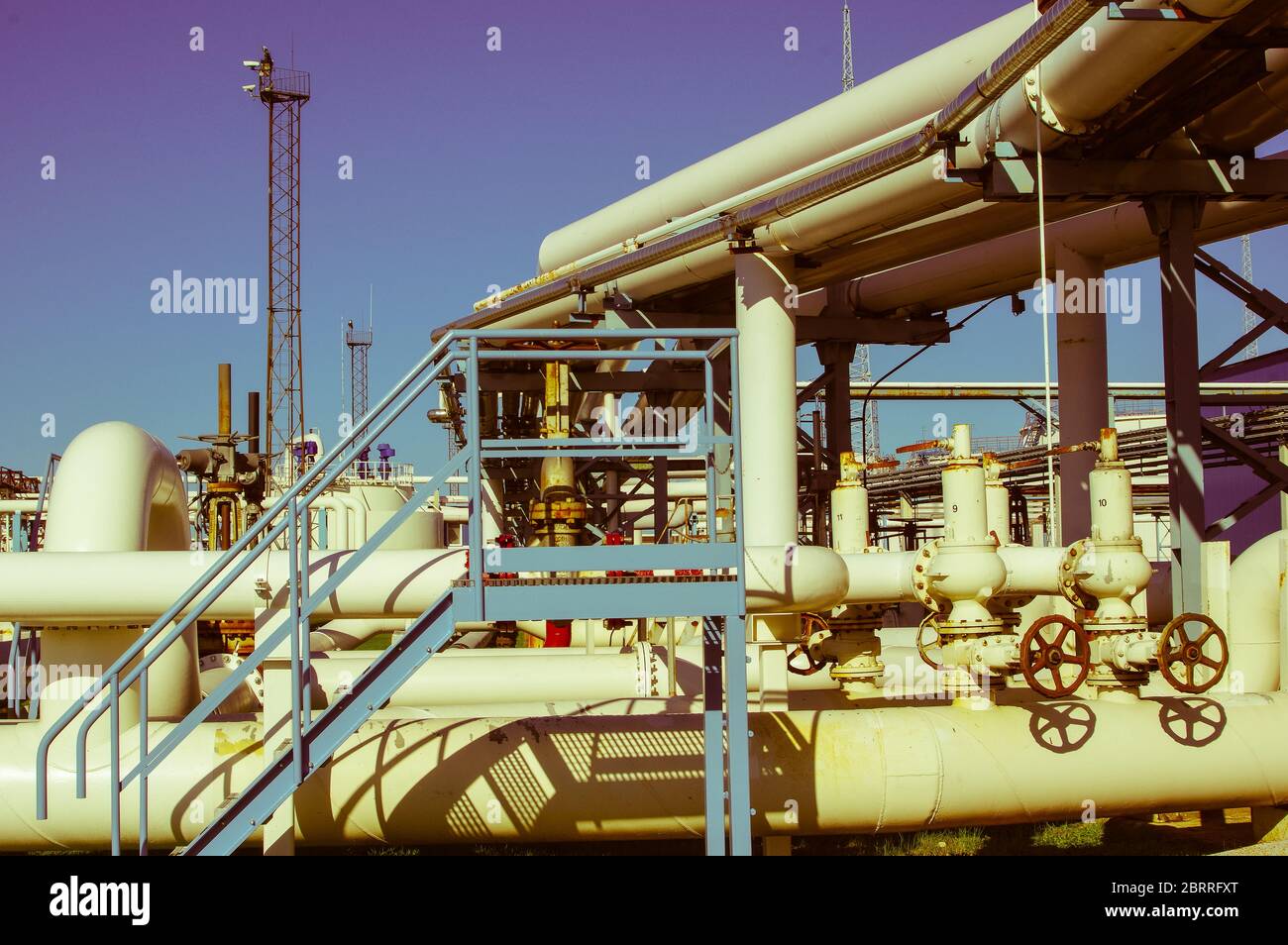Pipeline and pipe rack of petroleum industrial plant. Offshore Industry ...