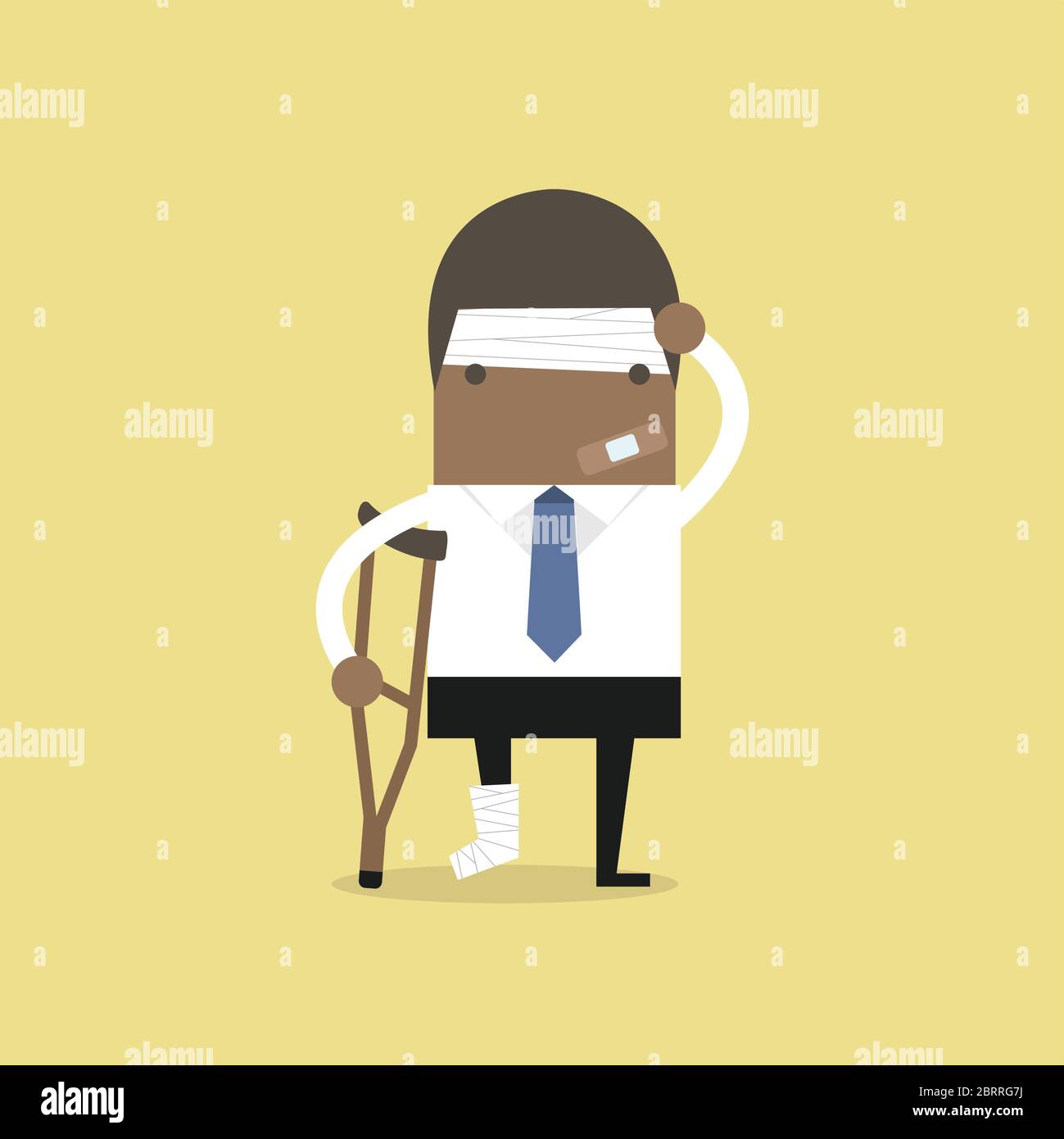 African businessman injured standing with crutches and showing cast on ...