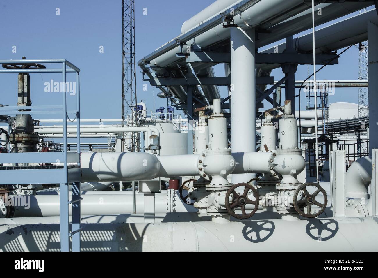 Pipeline and pipe rack of petroleum industrial plant. Offshore Industry ...