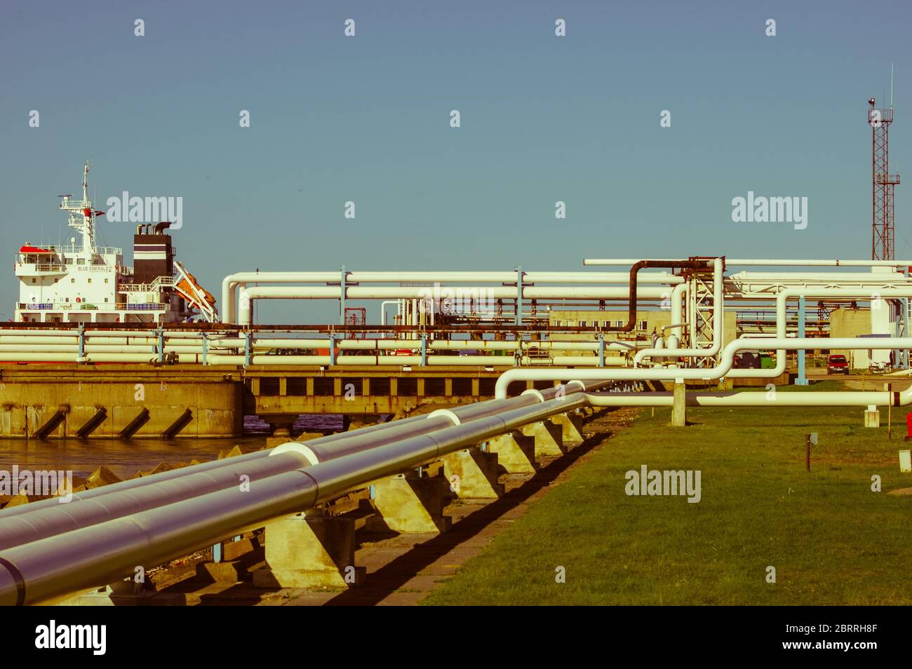 Pipeline and pipe rack of petroleum industrial plant. Offshore Industry ...