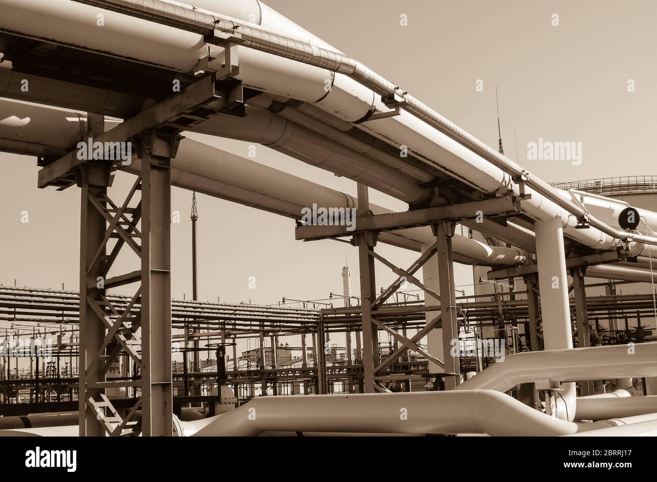 Pipeline and pipe rack of petroleum industrial plant. Offshore Industry ...