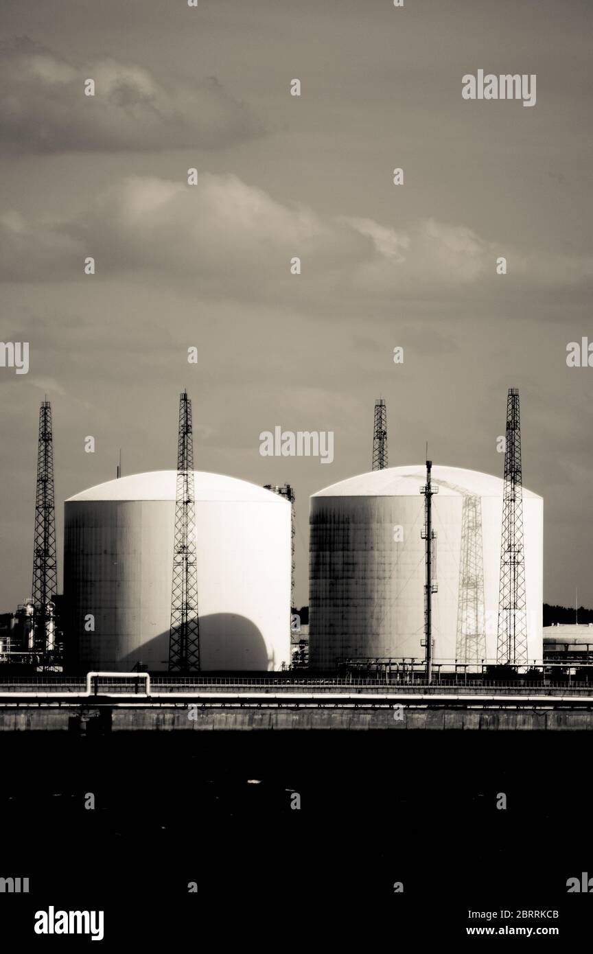 Crude oil tank in the oil refinery. Storage tanks for oil. Tanks for ...