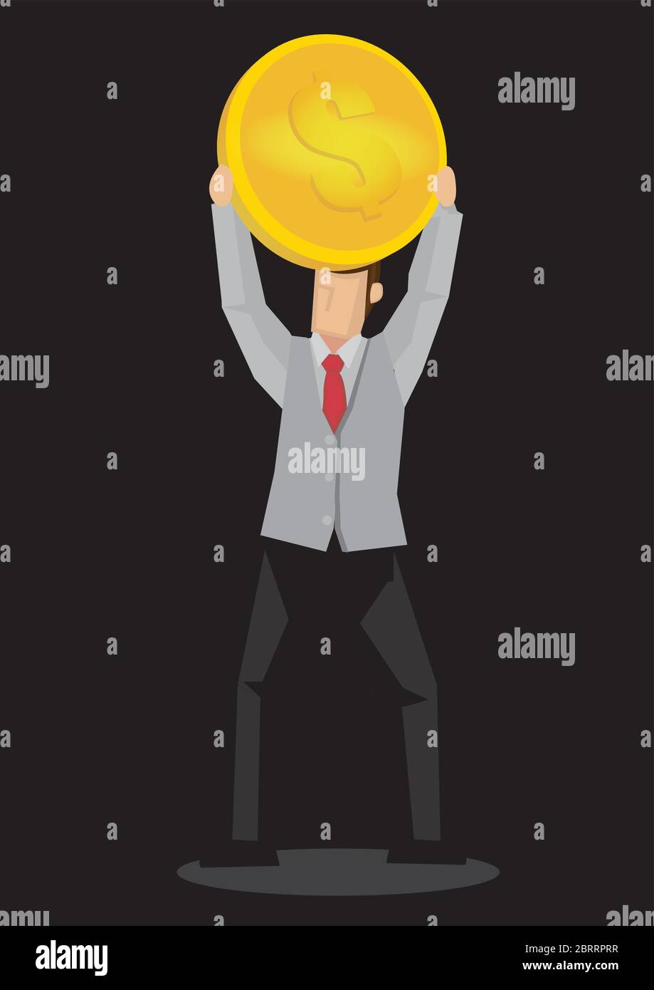 Businessman holding a giant coin. Concept of money achievement ...
