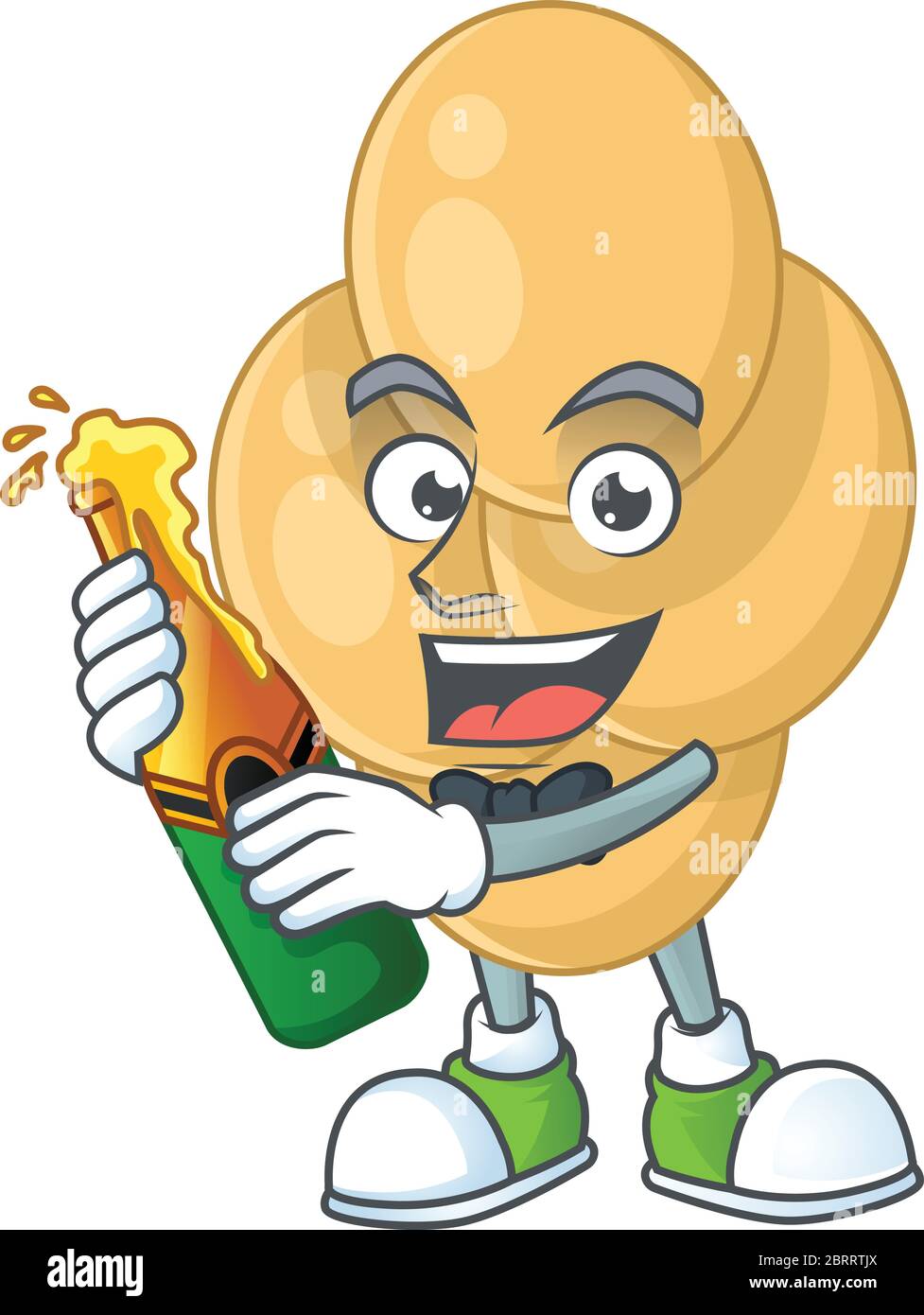 Happy face of bordetella pertussis cartoon design toast with a bottle ...